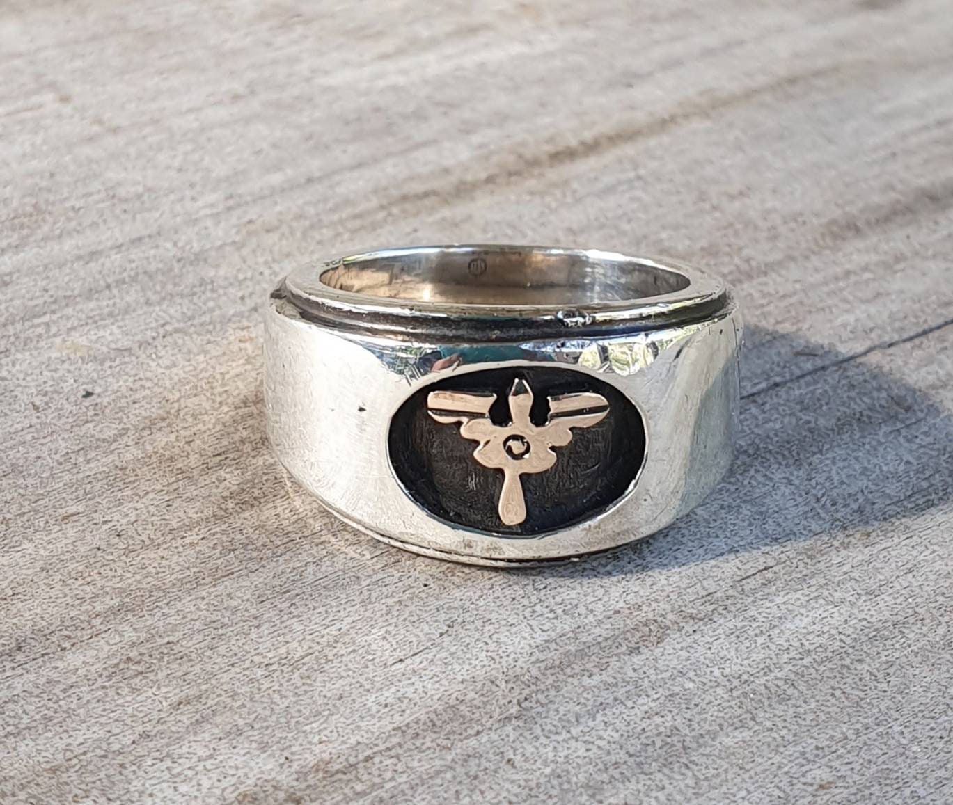 Military ringtwo tone signet ring10k gold and sterling | Etsy