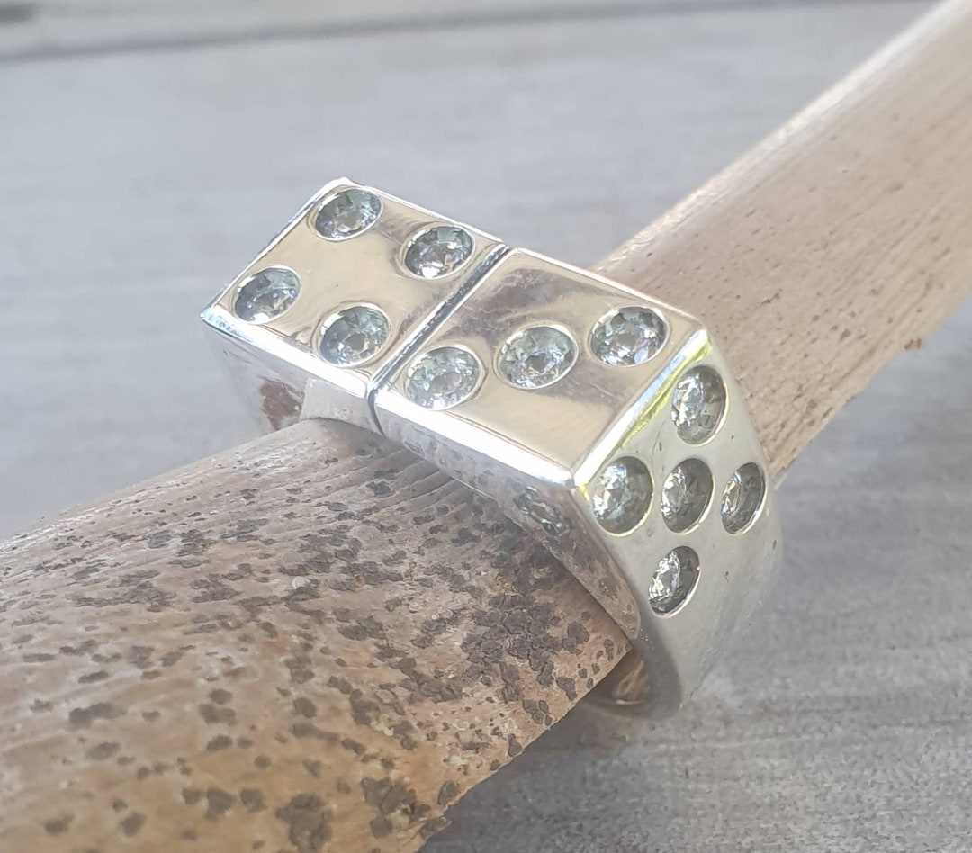 Large Dice Ring,sterling Silver,rectangle Signet Ring With Cz Stones ...