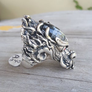 Dragon Ring,obsidian Snowflake,sterling Silver,geiger,steampunk ...