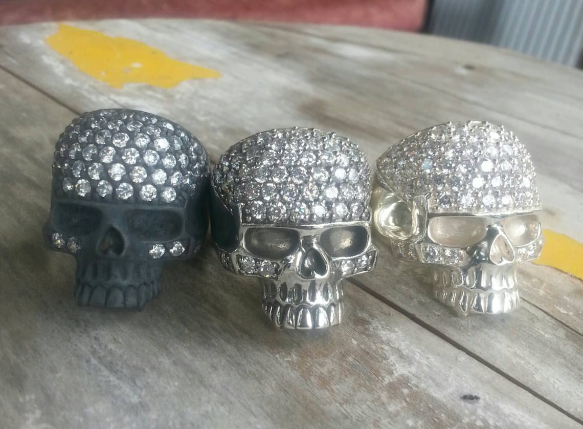 Large Skull Ring Bling Gangster Sterling Silver Steampunk - Etsy