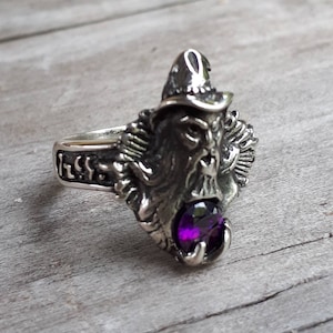 Wizard Ring Sterling Amethyst Silver Magic Fantasy Mythical Steampunk ...