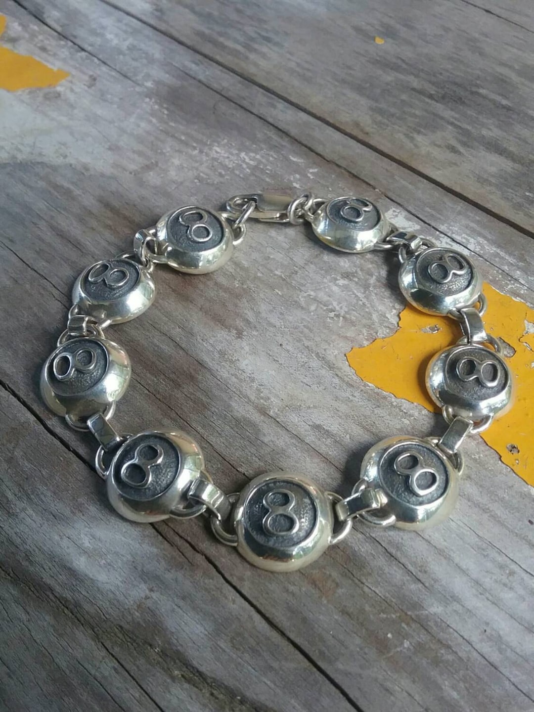 Eight Ball Bracket, Pool, Snooker,sterling Silver,linked Chain ...