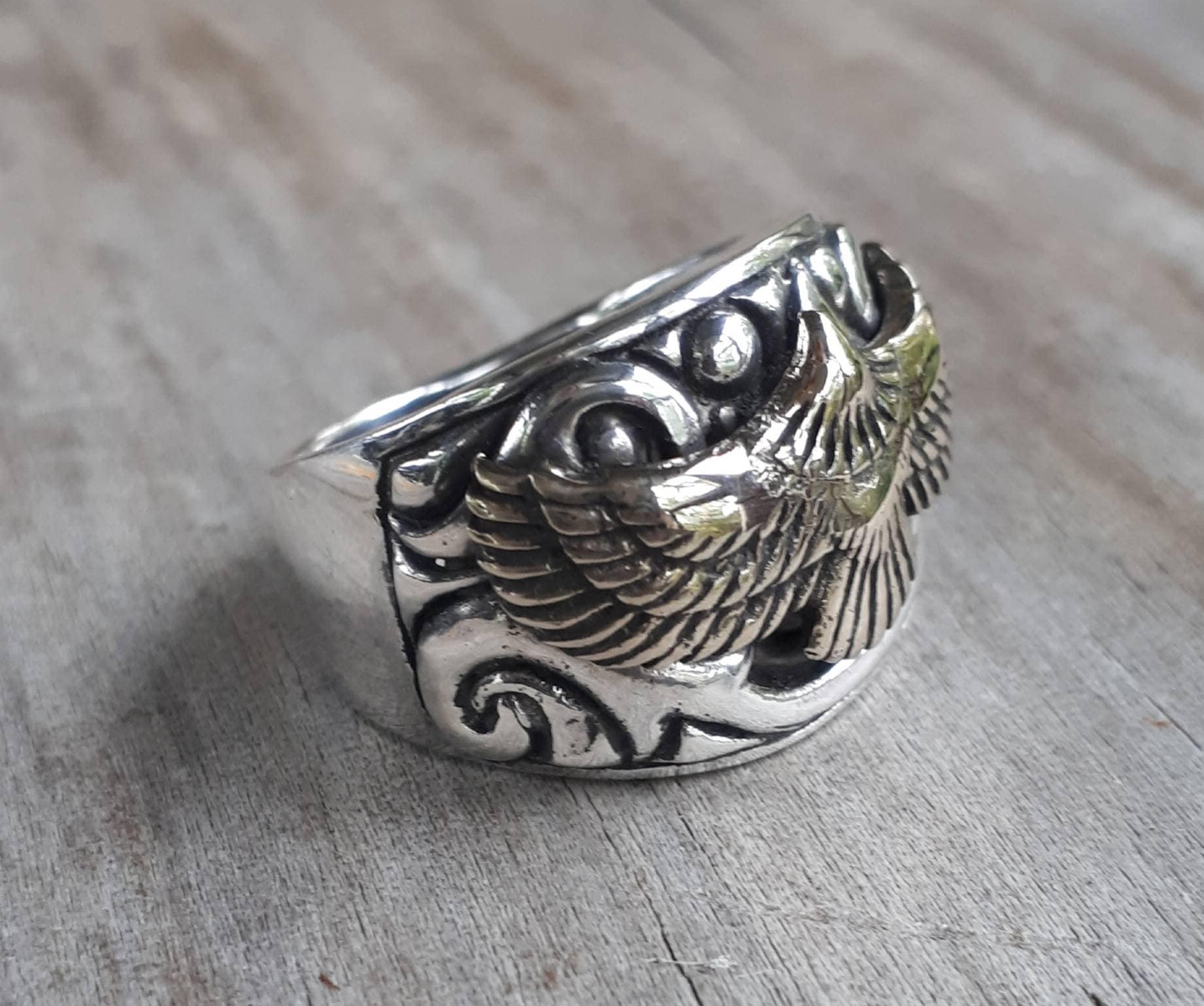 Phoenix Ring, Eagle Ring,two Tone,sterling Silver ,brass,bird,boho ...
