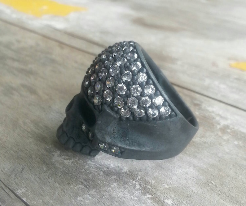 Skull bling large gangster sterling silver ring steampunk | Etsy