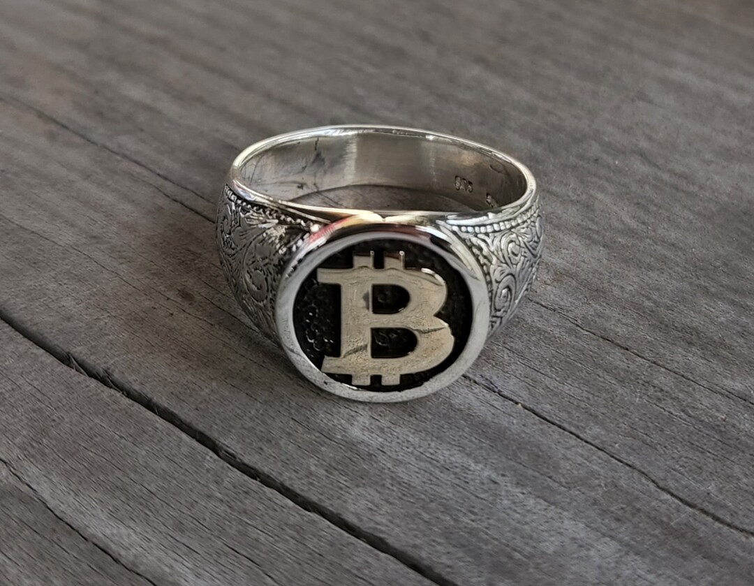 Bitcoin Ring,9k Gold and Sterling Silver,two Tone,solid Signet,unisex ...
