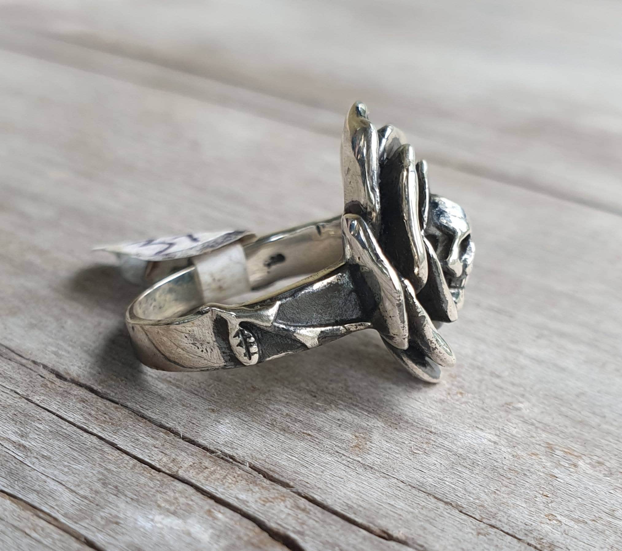 Gold Skull rose ring9ct gold skullsterling silver ringtwo | Etsy