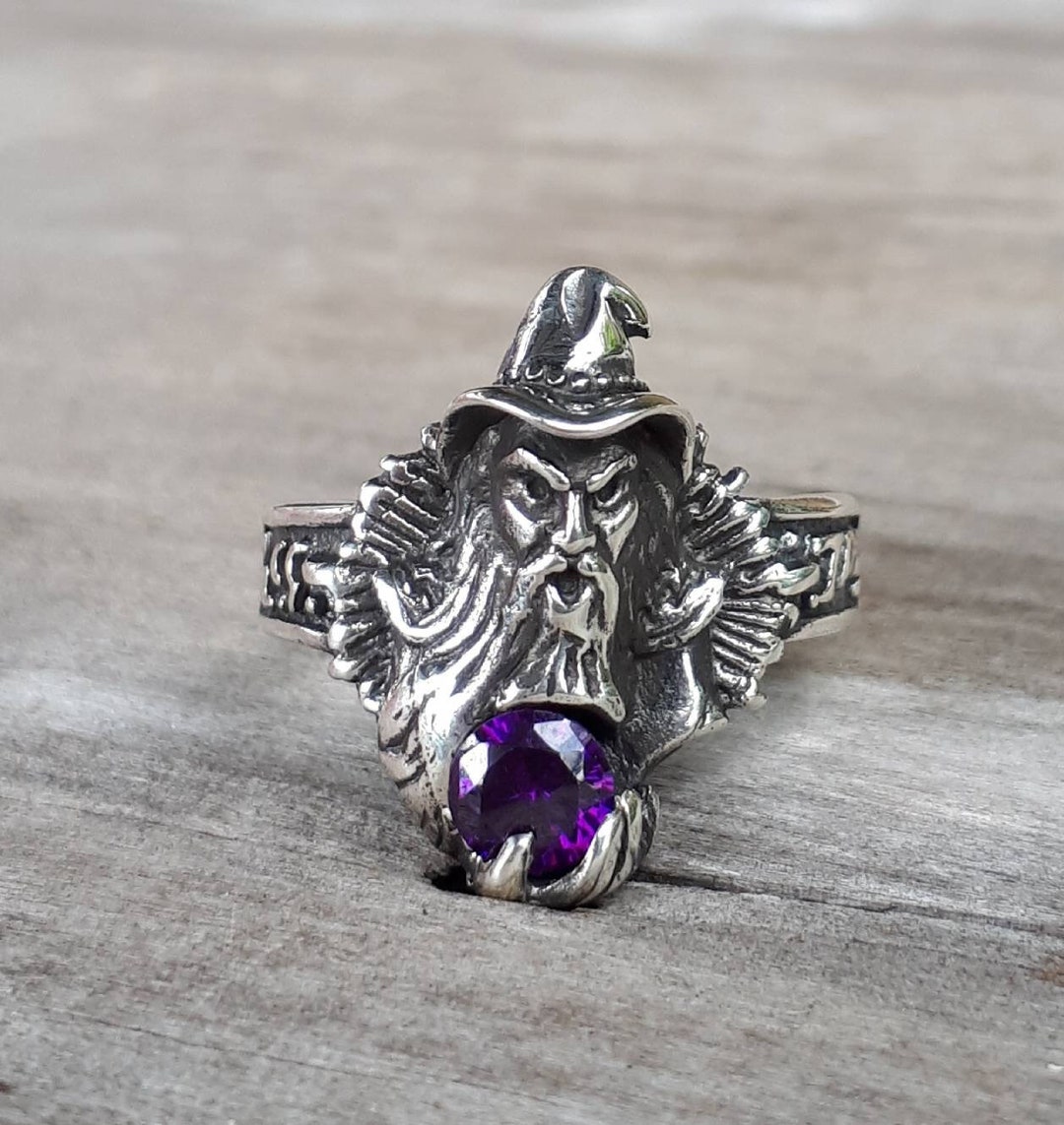 Wizard Ring Sterling Amethyst Silver Magic Fantasy Mythical Steampunk ...