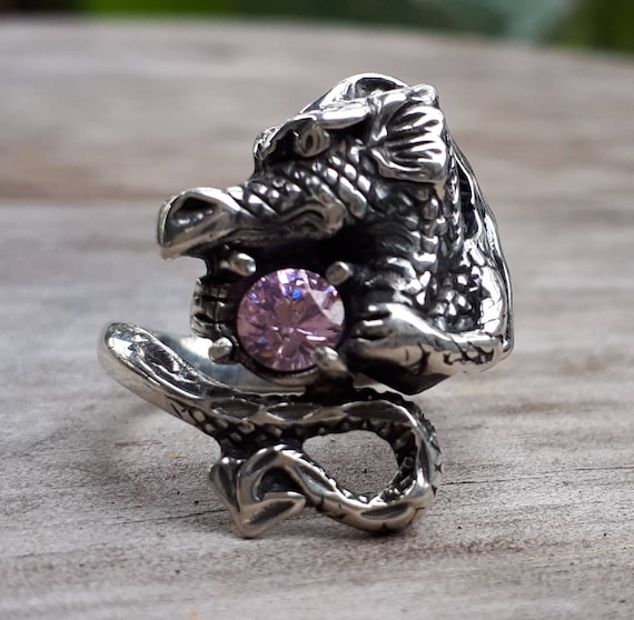 Dragon Ring Pink Cz Sterling Silver Fantasy Mythical Steampunk | Etsy