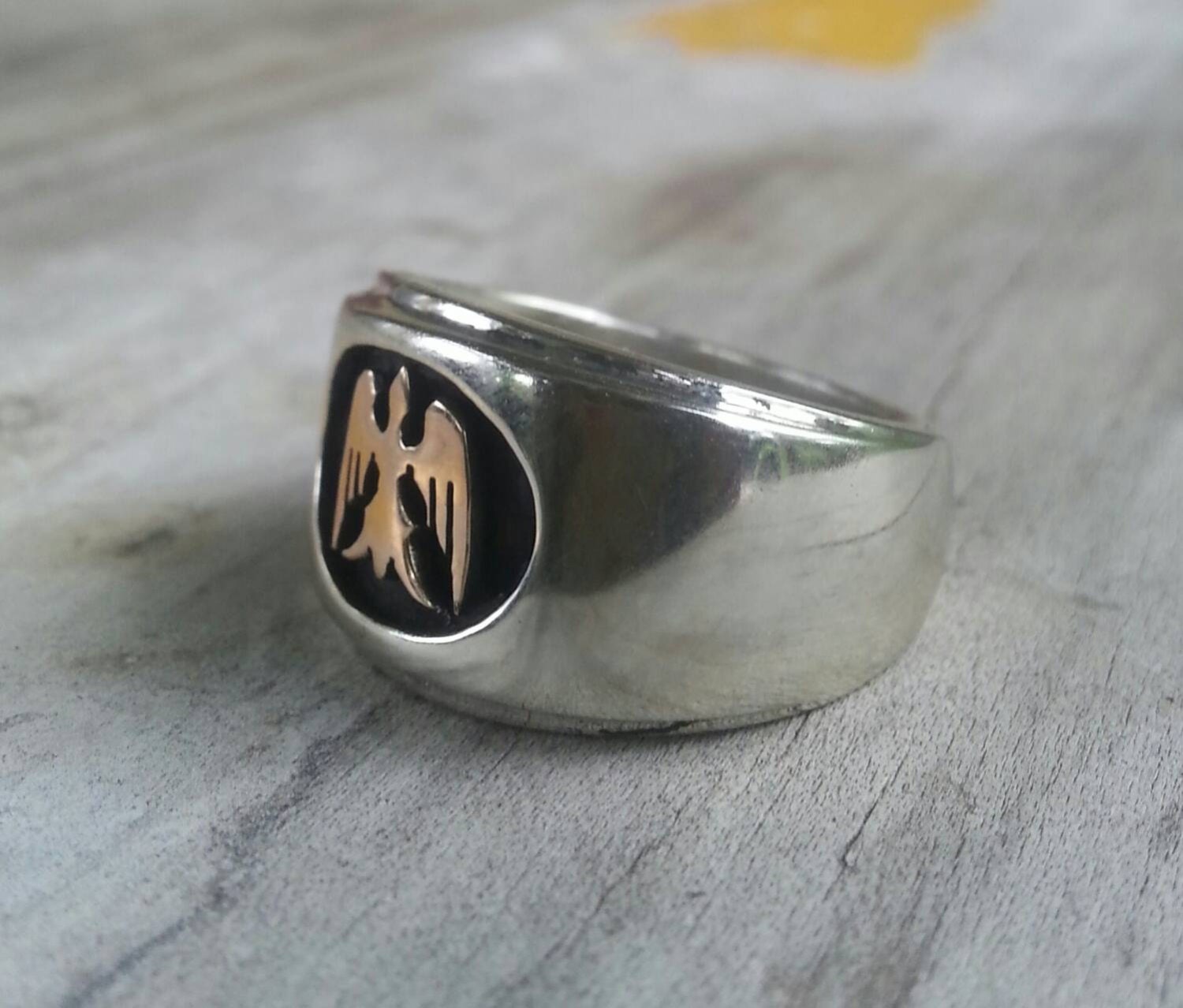 Military Ring,two Tone Signet Ring,10k Gold and Sterling Silver ...
