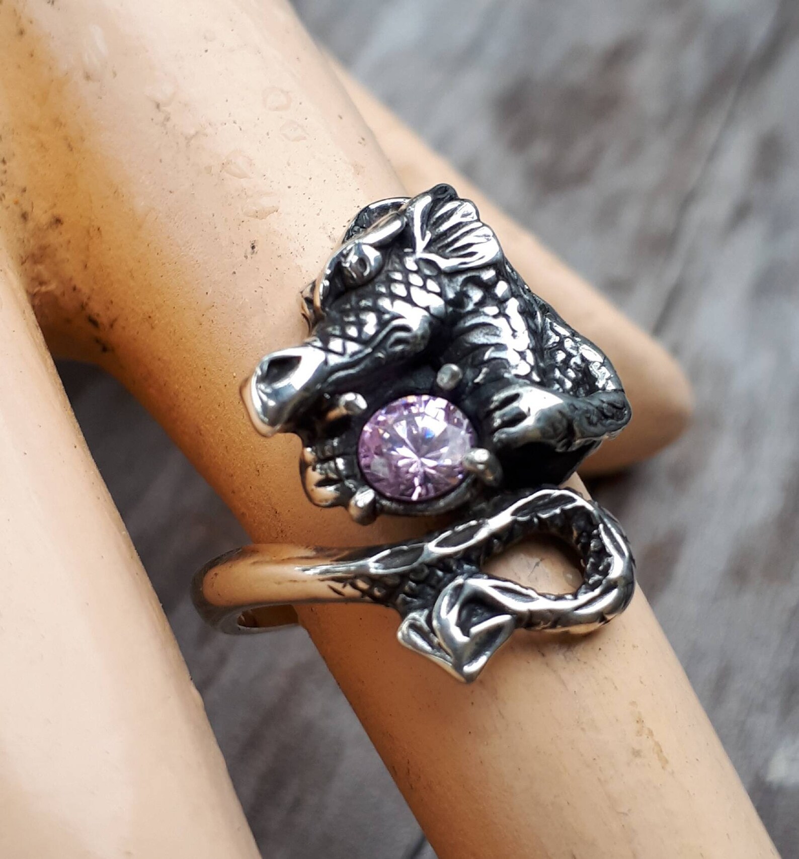 Dragon Ring Pink Cz Sterling Silver Fantasy Mythical Steampunk Gothic ...