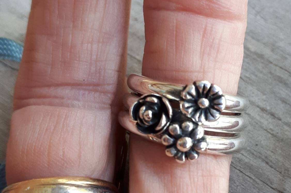 Stacker ringssterling silver3 setflower ringrose | Etsy