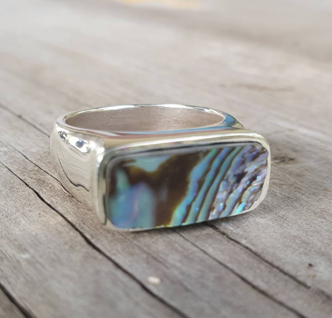 Rectangle Ring,paua Shell Ring,sterling Silver,chunky Abalone,handmade ...
