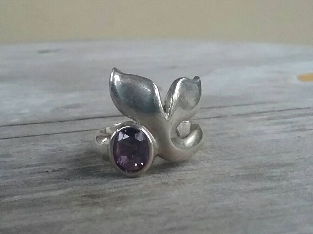 Amethyst Whale Tale Chunky Ring Marine Dolphin Surf Sterling Silver ...