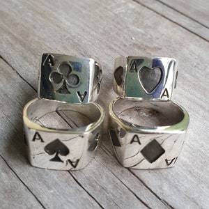 Ace Rings,full Set,4 Sterling Silver Rings, Gambling, Cards,oxidized ...