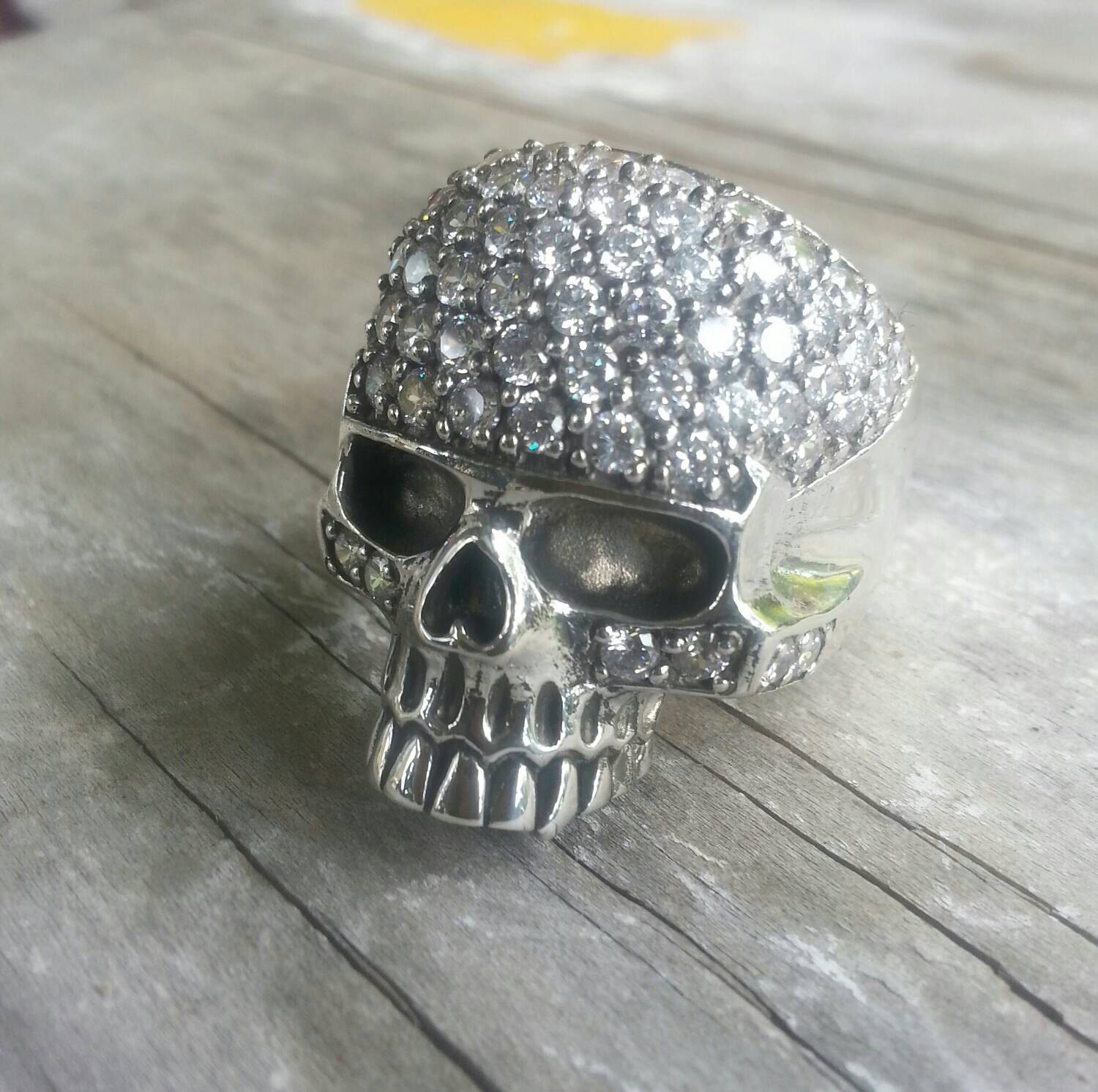 Large Skull ring bling gangster sterling silver steampunk | Etsy