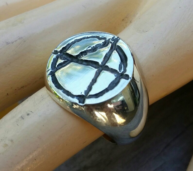 Large Anarchy Ring, Sterling Silver,rebel, Steampunk, Punk, Signet Ring ...