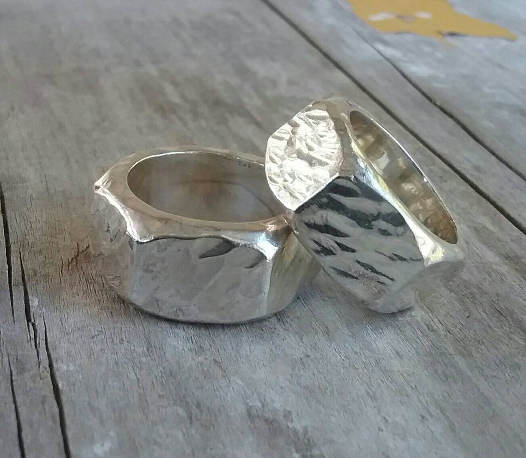 Hexagonal Chunky Ring,heavy,10mm Solid Sterling Silver,hammered ...