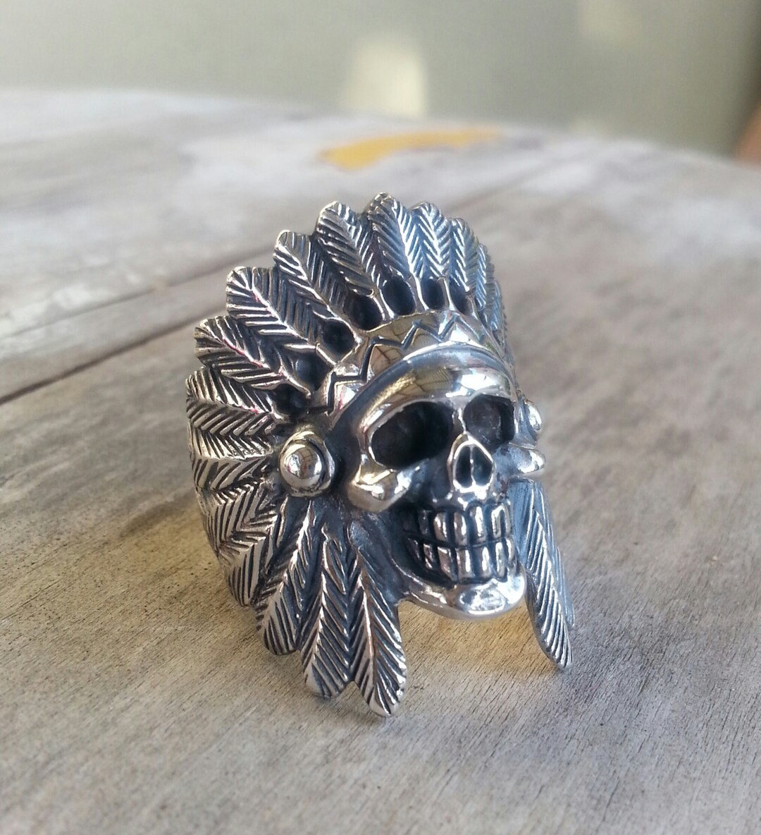 Large Indian Chief,skull Ring, Tribal, Sterling Silver,gothic,handmade ...
