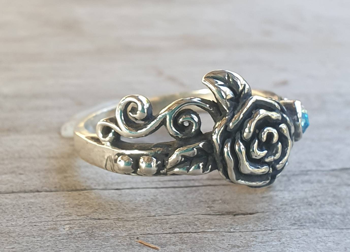 Rose ringsterling silverpink crystalflowerboho | Etsy