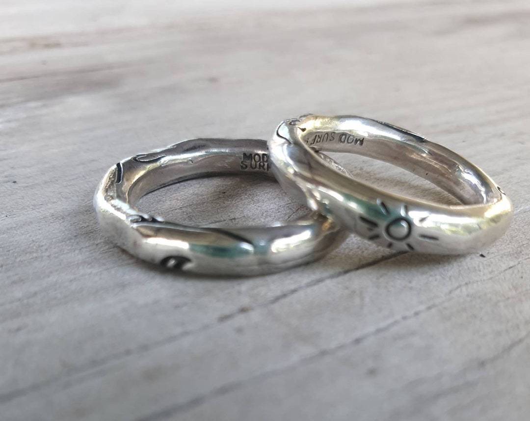 Sun,wave Ring,solid Sterling Silver,4mm Hammered Round Band,surfer Ring ...