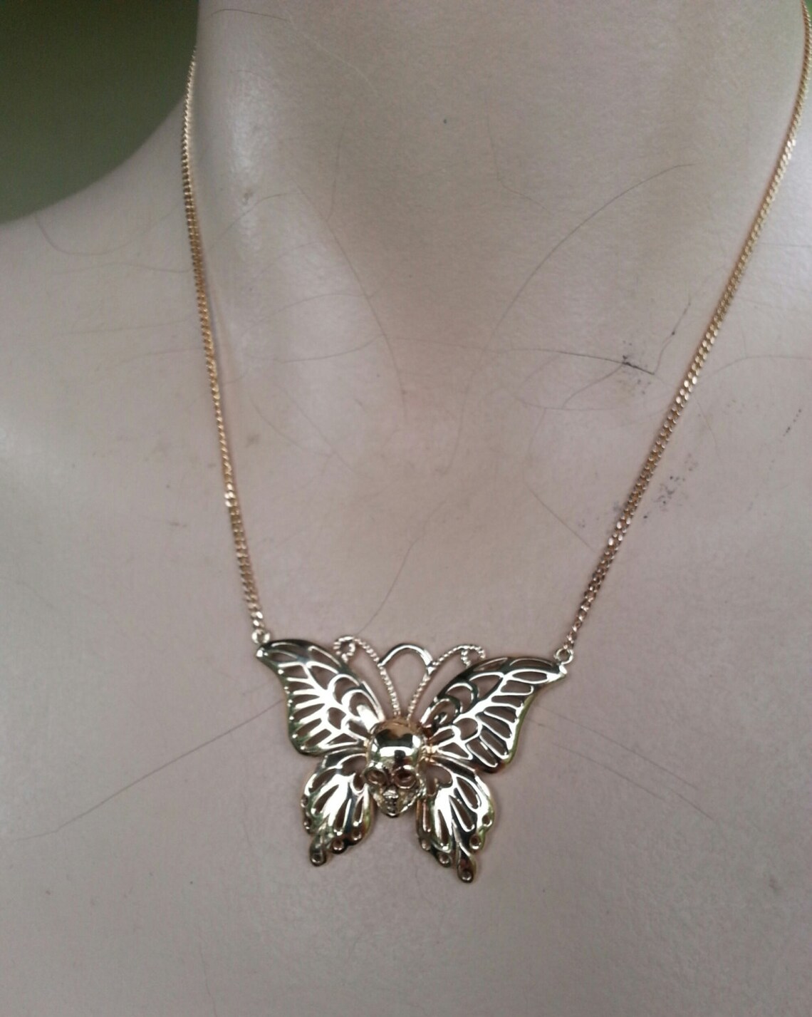 Large Gold Skull filegree Butterfly Pendant9ct | Etsy