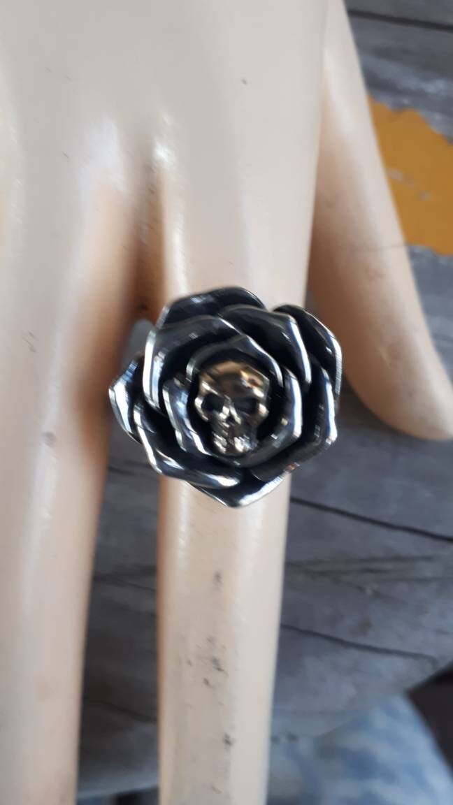 Gold Skull rose ring9ct gold skullsterling silver ringtwo | Etsy