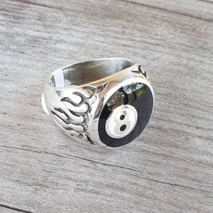 Eight Ball,flame Ring,snooker,pool,billards, Biker,rockabilly,sterling ...
