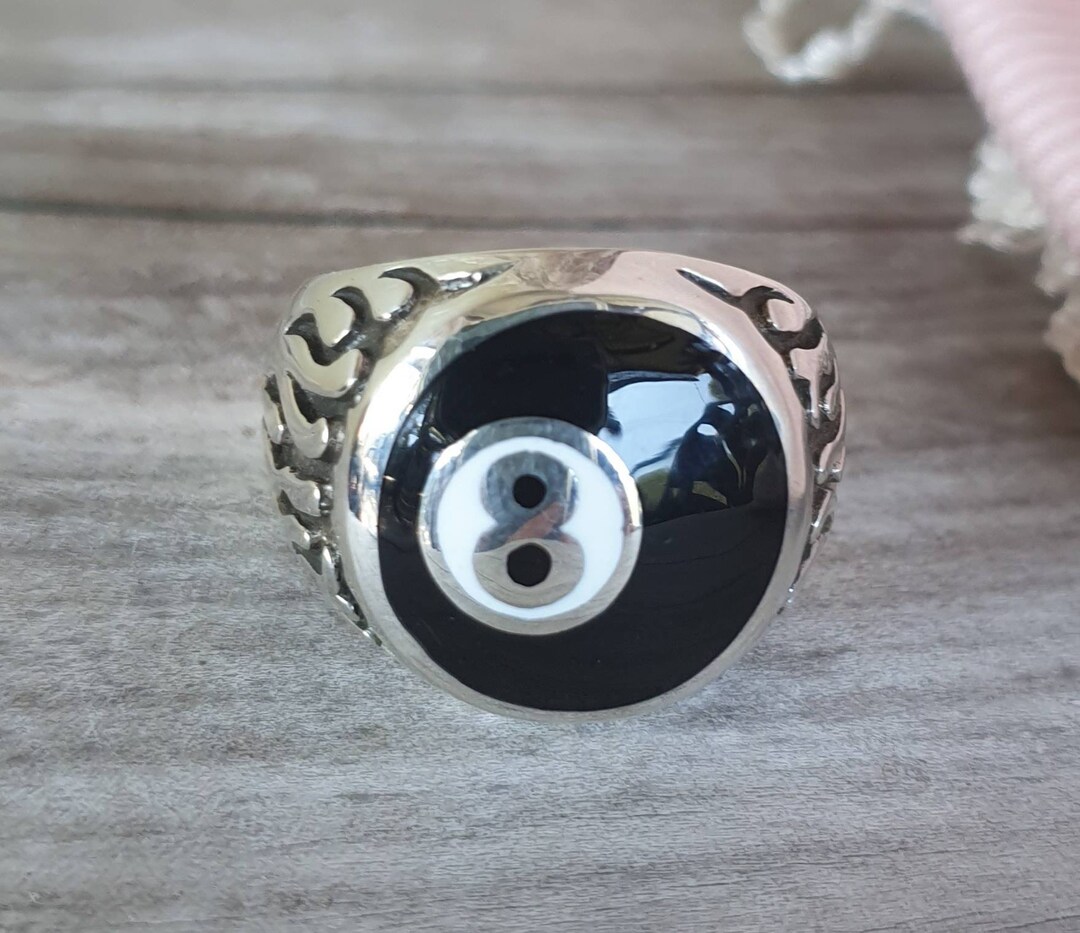 Eight Ball,flame Ring,snooker,pool,billards, Biker,rockabilly,sterling ...
