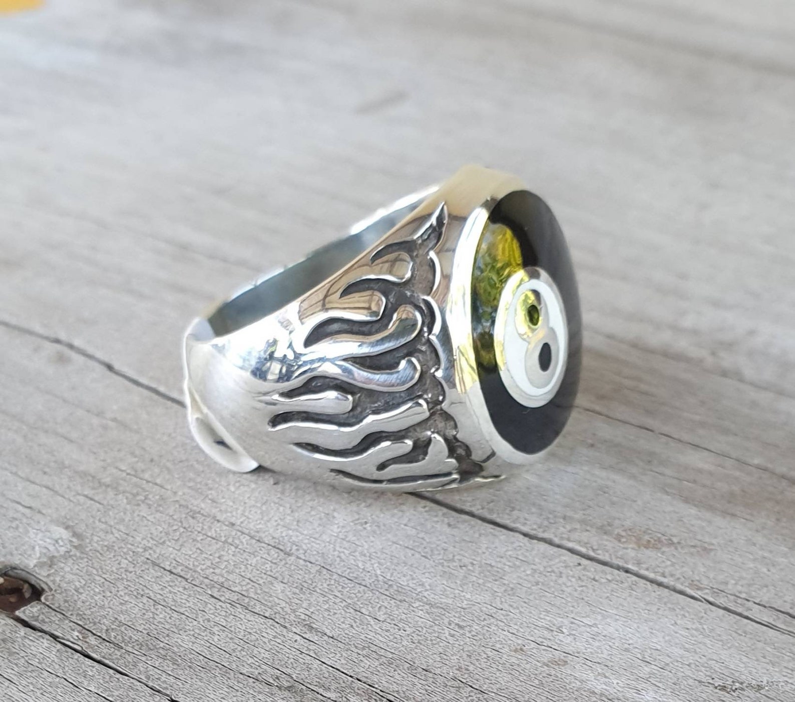Eight Ball,flame Ring,snooker,pool,billards, Biker,rockabilly,sterling ...