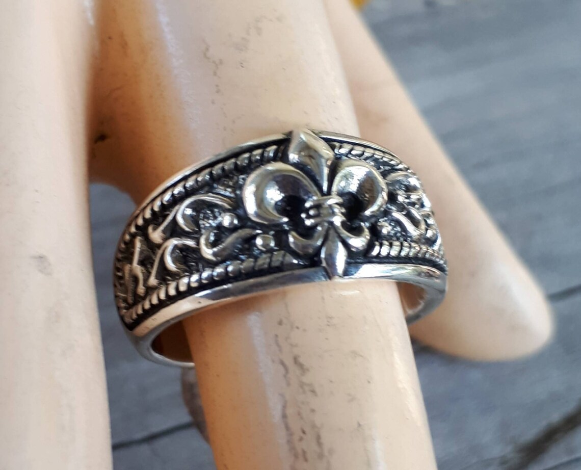Fleur de lis ringsterling silvervintagesteampunk | Etsy