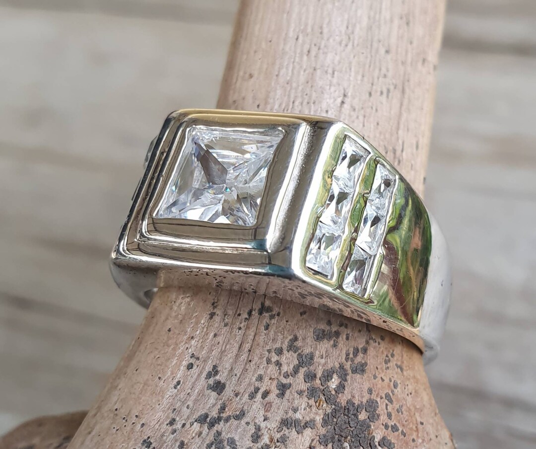 Silver Signet Ring,cz,sterling Silver, Square Top Signet Ring,cubic ...