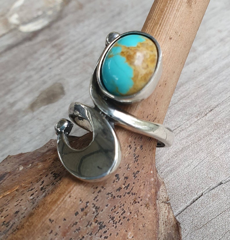 Long Turquoise Ring Sterling Silvergoddessart Decolong - Etsy