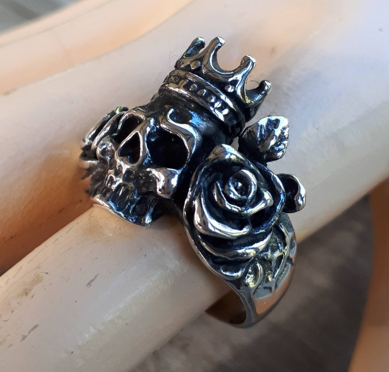 Skull Rose Ringcrown Ring Sterling Silver Ring steampunk | Etsy