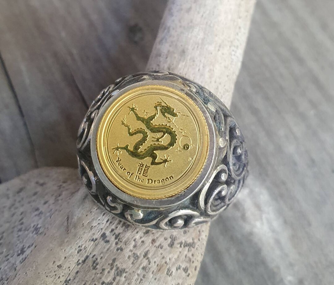 Coin Ring,1/20 Onze Gold Coin 2012 ,year of the Dragon ,perth Mint, Set ...