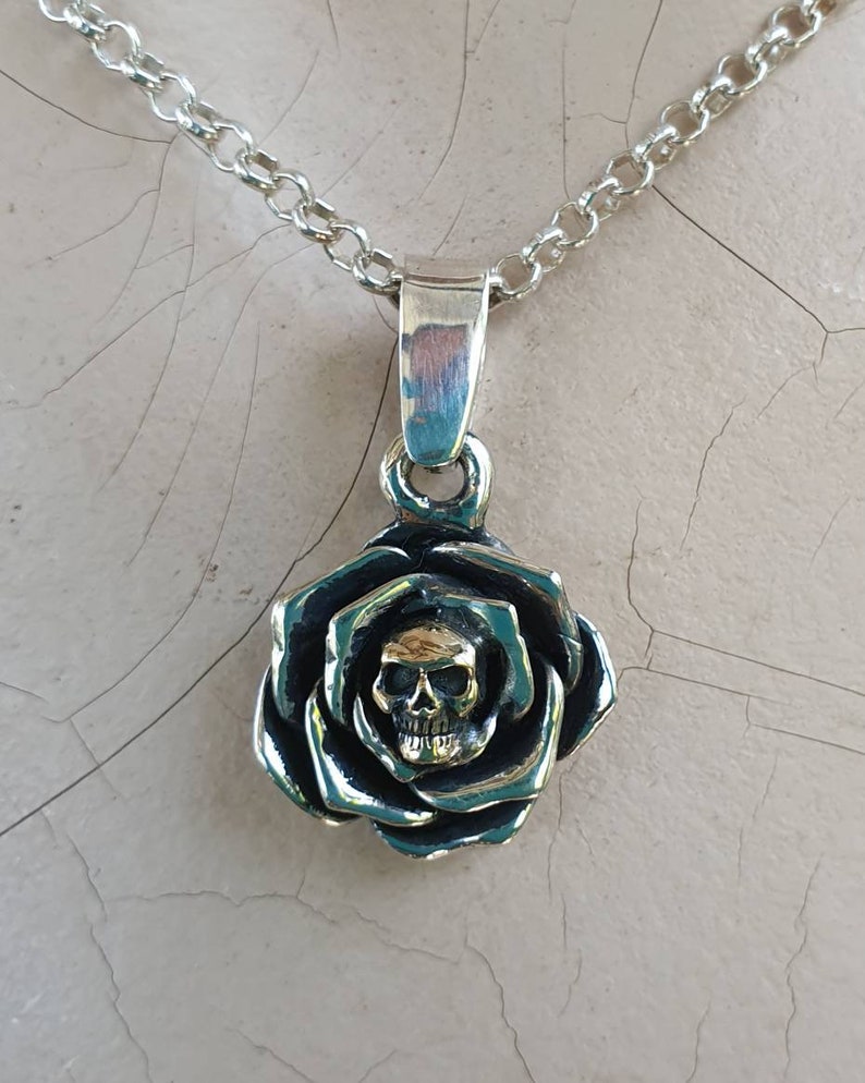 Gold Skull Rose Ring9ct Gold Skullsterling Silver Ringtwo | Etsy