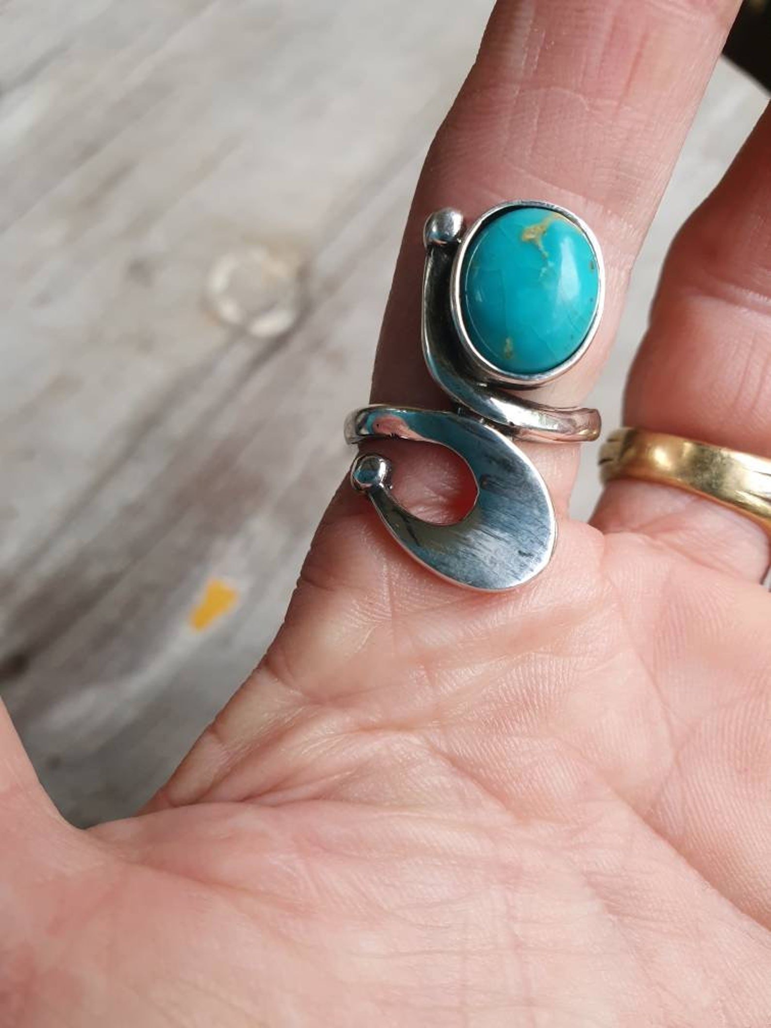 Long Turquoise Ring Sterling Silver Art Deco Art Nouveau - Etsy