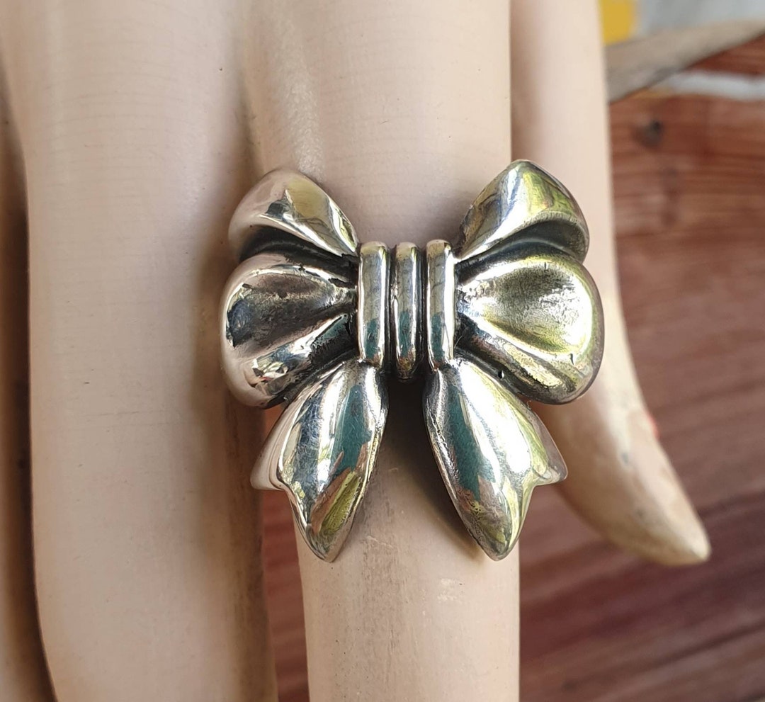 Large Bow Ring,sterling Silver, Ribbon Ring,bow,chunky Rockabilly ...