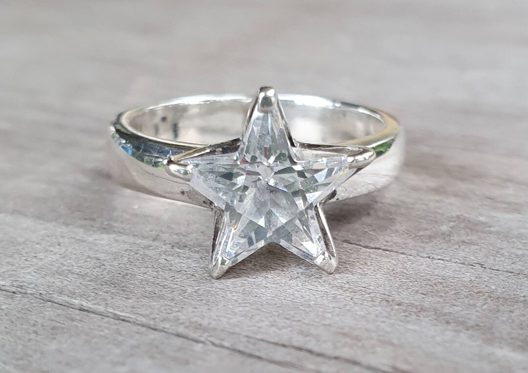 Star Ring,sterling Silver Solitare,cz Star,cubic Zirconia Star,five ...