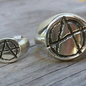 Anarchy Ring,small, Round Top, Sterling Silver, Signet,pinkie Ring ...