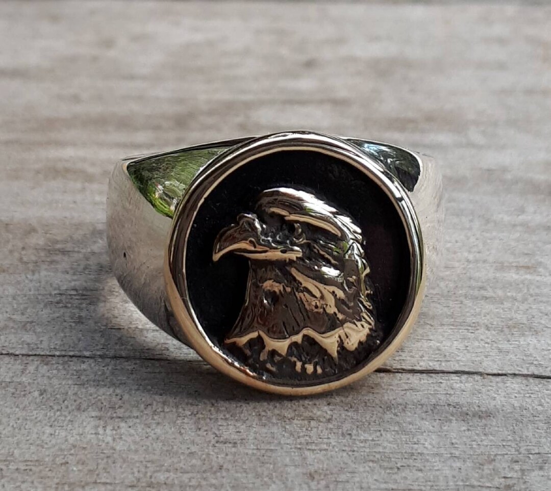 Eagle Ring,two Tone,signet Ring,9ct Gold,sterling Silver,hawk,phoenix ...