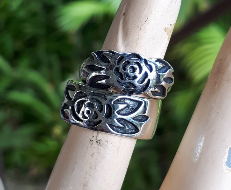 Rose Ring,sterling Silver,etched Rose,engraved Band,gothic,art Nouveau ...