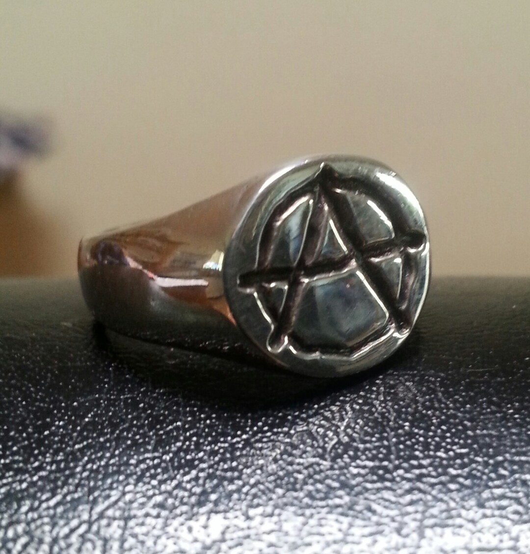 Anarchy Ring,small, Round Top, Sterling Silver, Signet,pinkie Ring ...