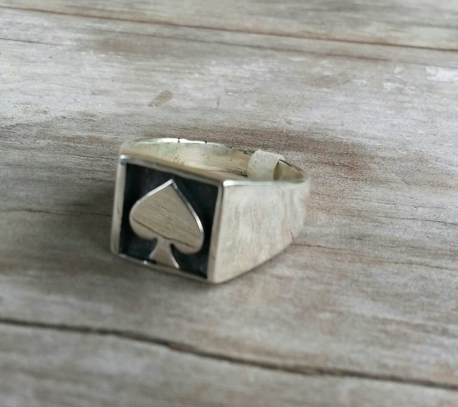 Ace of Spades Ringsignet Ring Gamblingcardssterling | Etsy