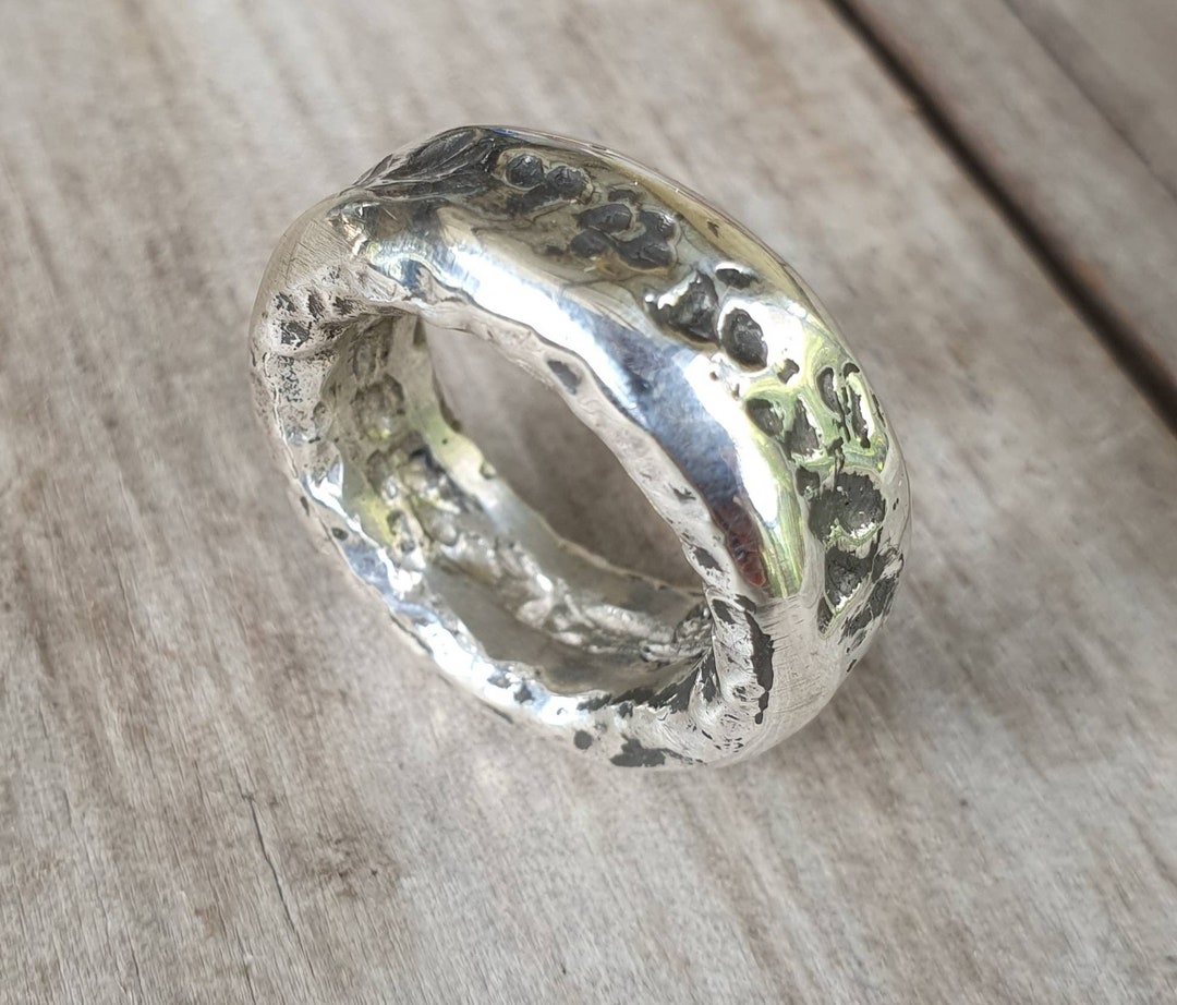 Wide Mens Ring,sterling Silver, Heavy Rustic Ring,chunky Hammered Thick ...