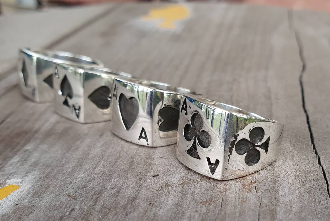 Ace ringsfull set4 sterling silver rings gambling | Etsy