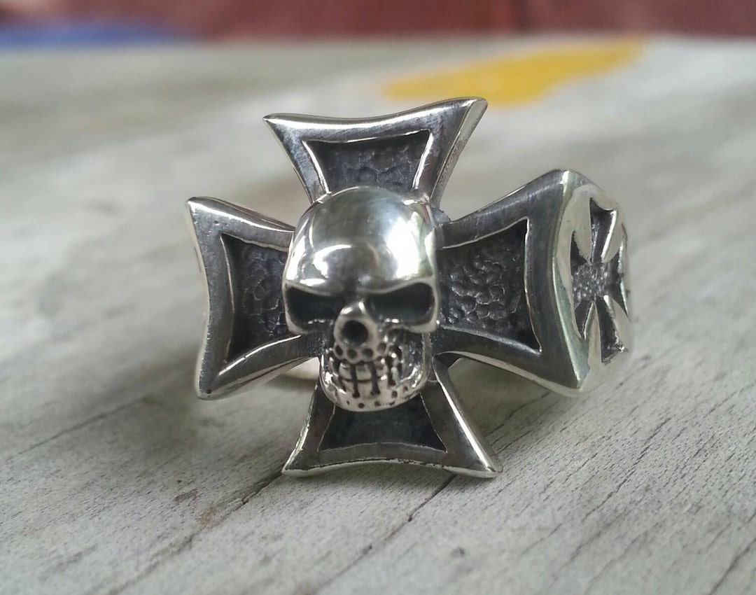 Skull Cross Ring, ,even Cross,sterling Silver,handmade,steampunk,gothic ...