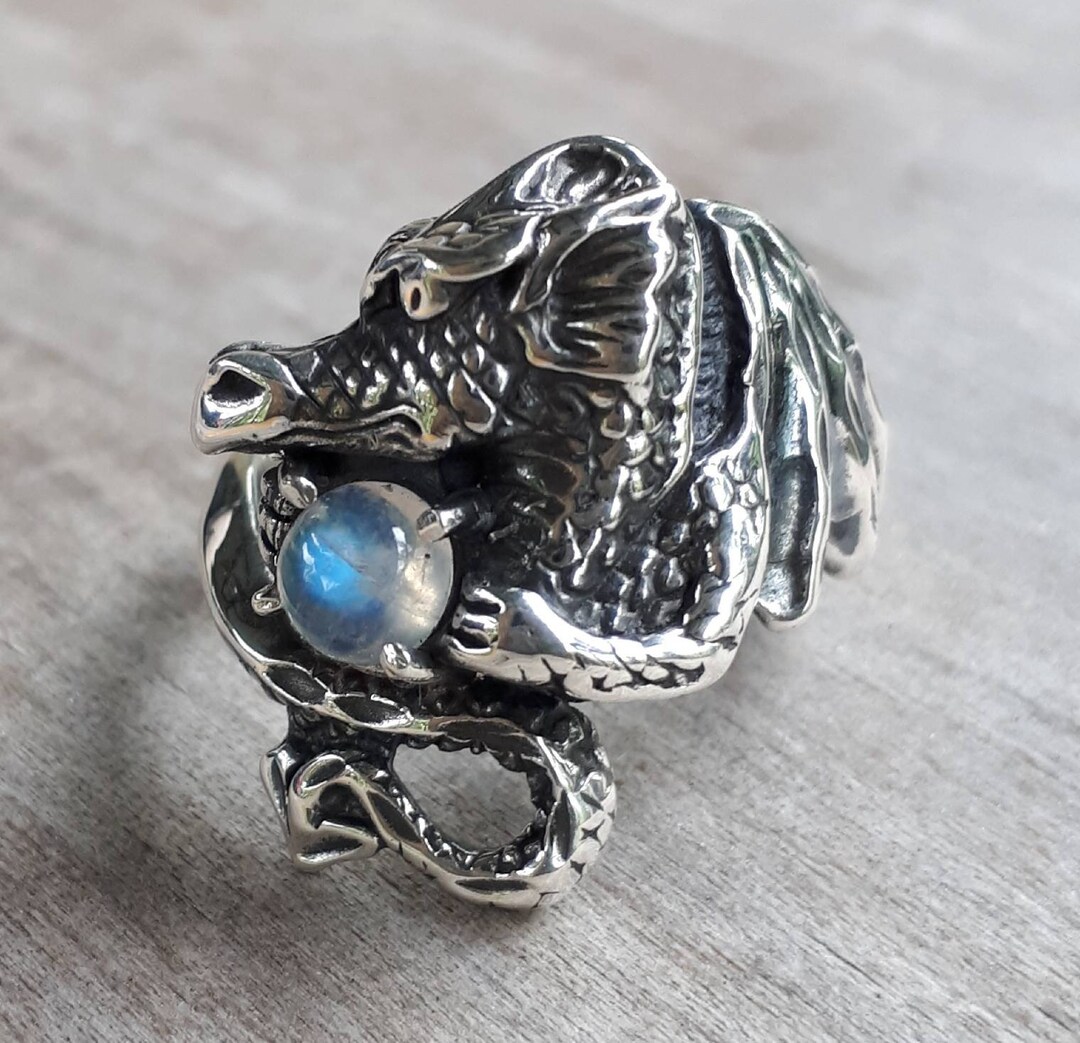 Moonstone Dragon Ring, Welsh Dragon, Sterling Silver,goddess Ring,new ...