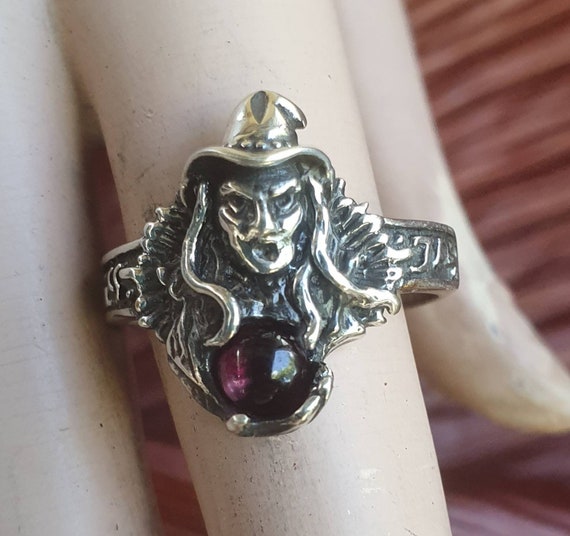 Witch Ringsterling Silvergarnetgoddessoccultmagicfantasy - Etsy