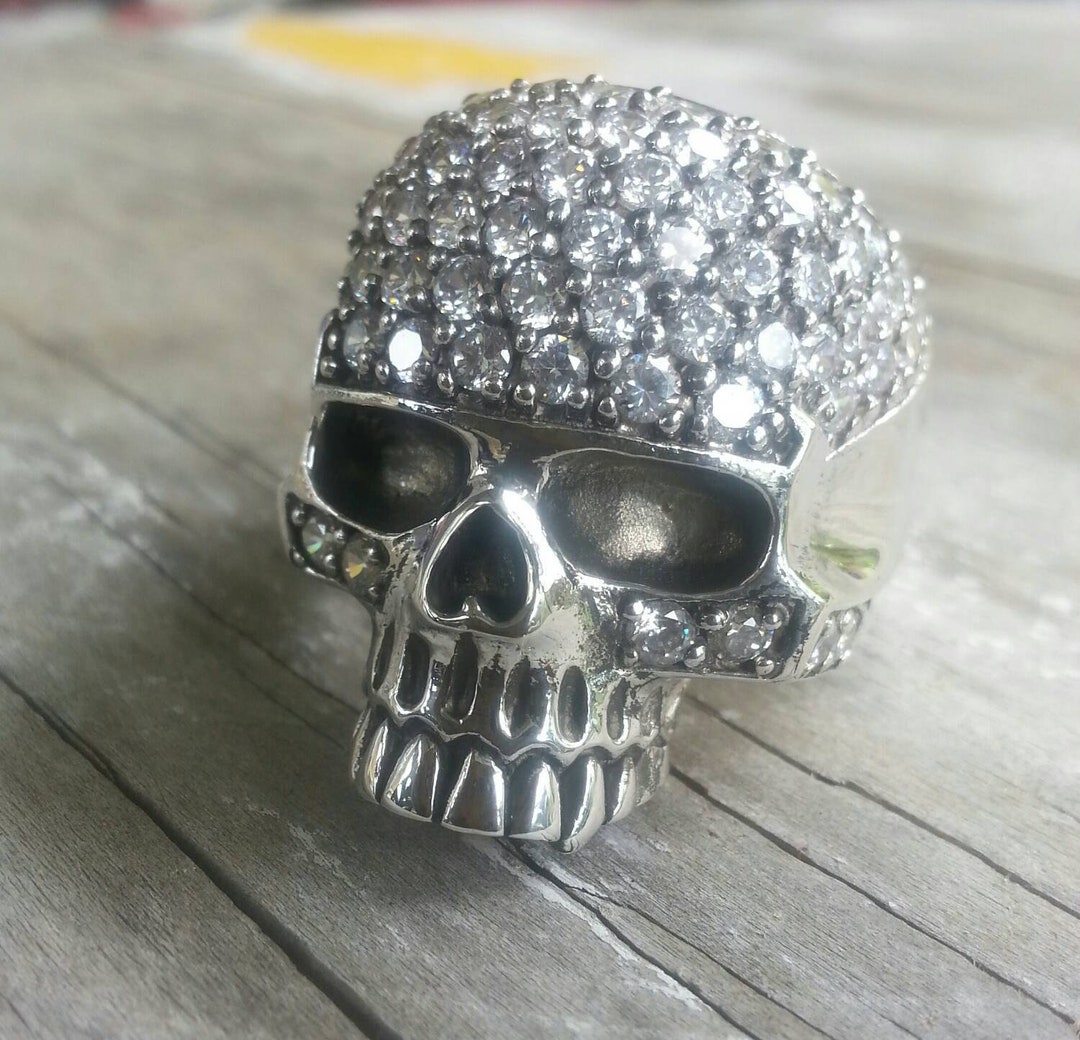 Large Skull Ring, Bling, Gangster, Sterling Silver, Steampunk ,gothic ...