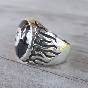 Eight Ball,flame Ring,snooker,pool,billards, Biker,rockabilly,sterling ...